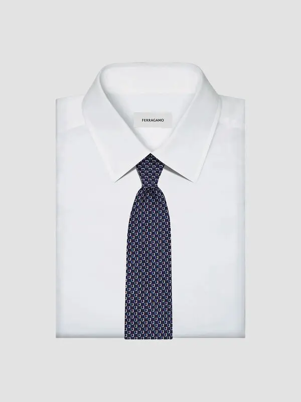 FERRAGAMO Barzio Gancio Narrow Silk Tie