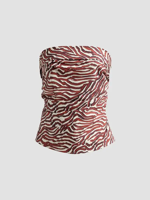 Proenza Schouler White Label Maisy Coral-print Poplin Strapless Top - Rust Cream Multi