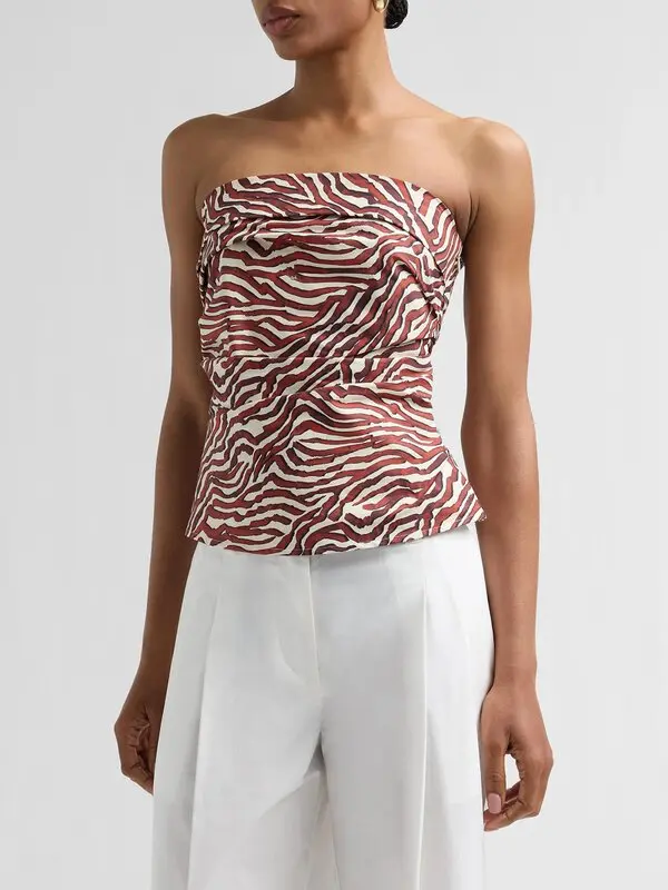 Proenza Schouler White Label Maisy Coral-print Poplin Strapless Top