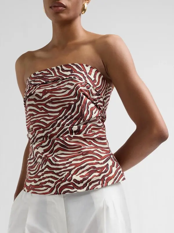 Proenza Schouler White Label Maisy Coral-print Poplin Strapless Top