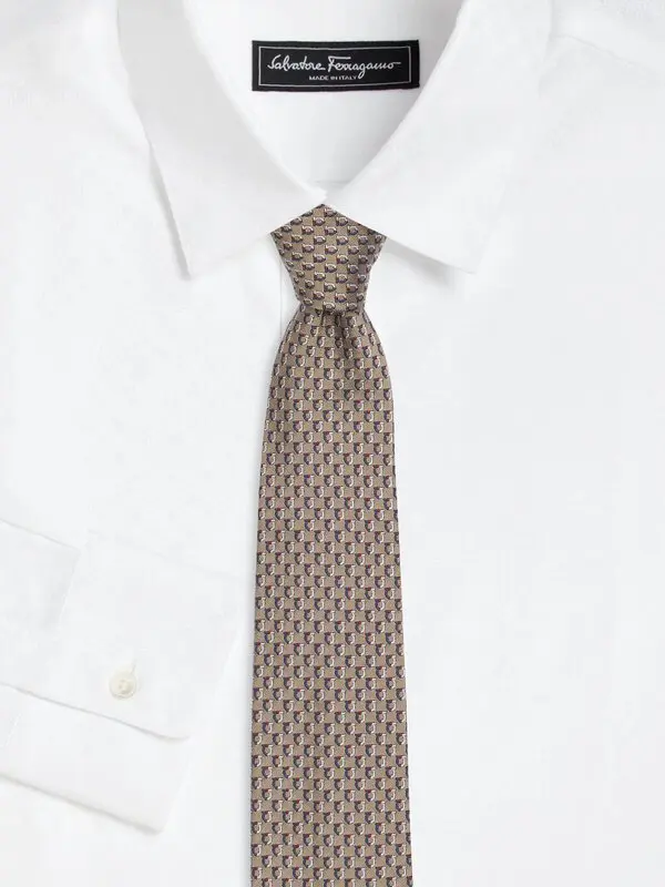 FERRAGAMO Barzio Printed Silk Tie - Tan
