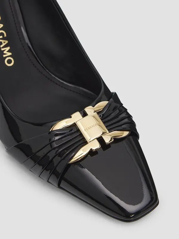 FERRAGAMO Tillya Gancini Toe 70mm Patent Leather Block Heel Pump