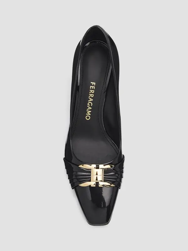 FERRAGAMO Tillya Gancini Toe 70mm Patent Leather Block Heel Pump