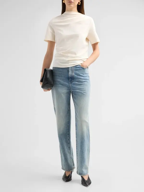 LE JEAN Willow Cotton-blend Draped T-shirt