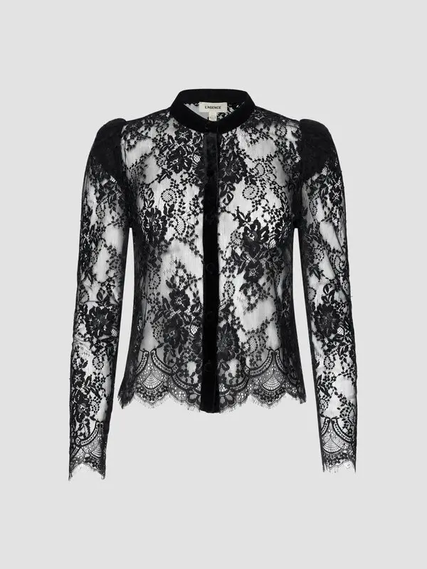 L'Agence Dorothea Velvet Lace Blouse - Black