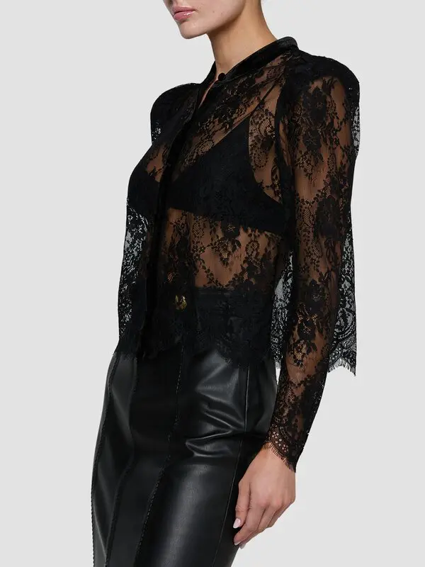 L'Agence Dorothea Velvet Lace Blouse - Black