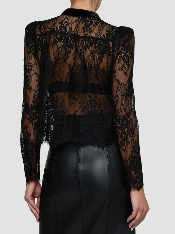 L'Agence Dorothea Velvet Lace Blouse - Black