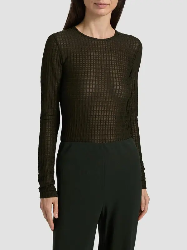 Vince Shadow Grid Long-sleeve Crewneck Top