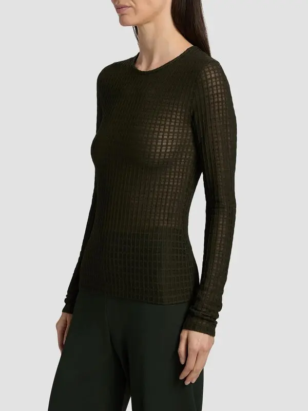 Vince Shadow Grid Long-sleeve Crewneck Top