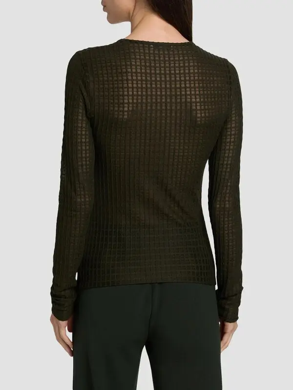 Vince Shadow Grid Long-sleeve Crewneck Top