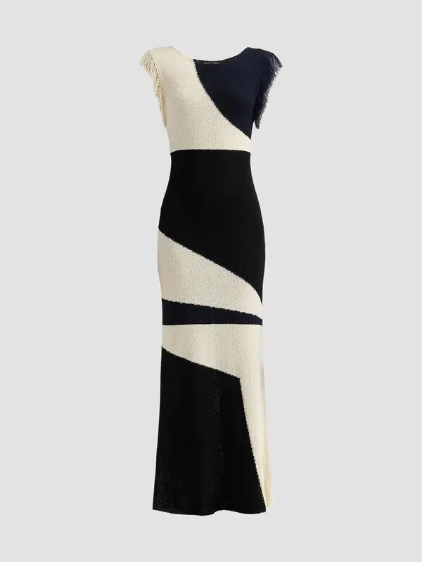 Proenza Schouler Saskia Colorblocked Fringe Dress - Sand Multi
