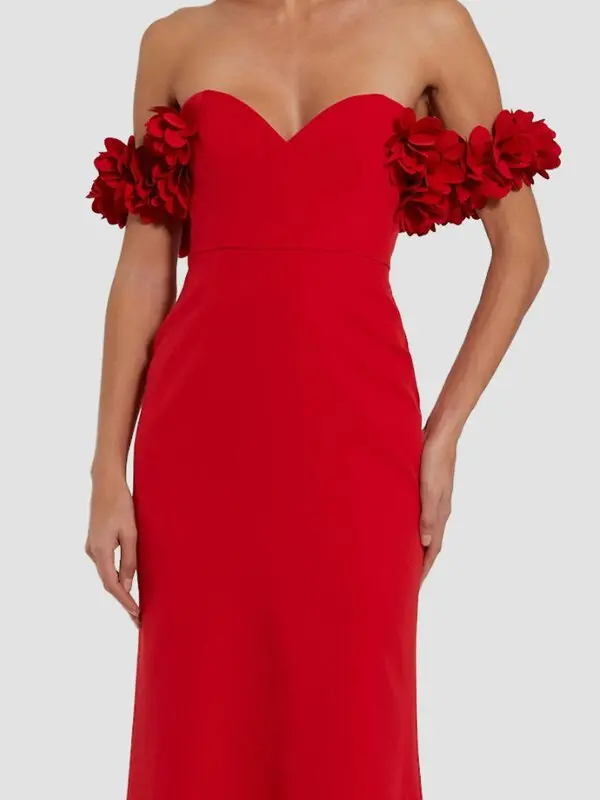 Mac Duggal Crepe 3d Flower Off-the-shoulder Gown - Red