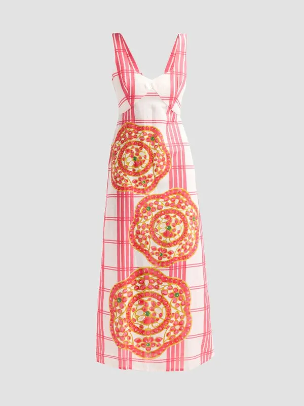 Verandah Bejewelled Linen Summer Maxi Dress