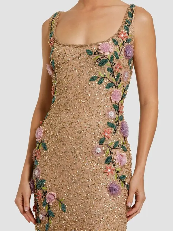 Mac Duggal Evening Embellished Floral Scoopneck Gown - Gold Multi