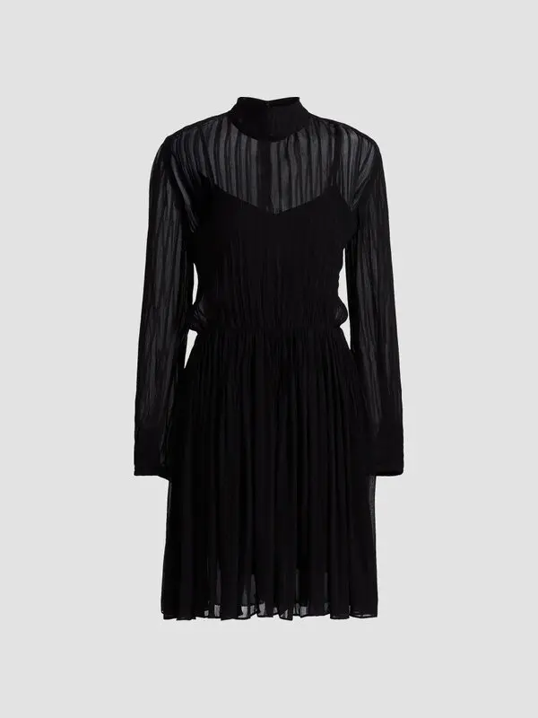 Vince Crinkle Stripe Mock Turtleneck Midi-dress