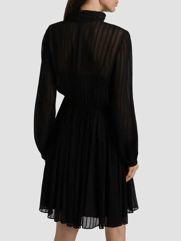 Vince Crinkle Stripe Mock Turtleneck Midi-dress
