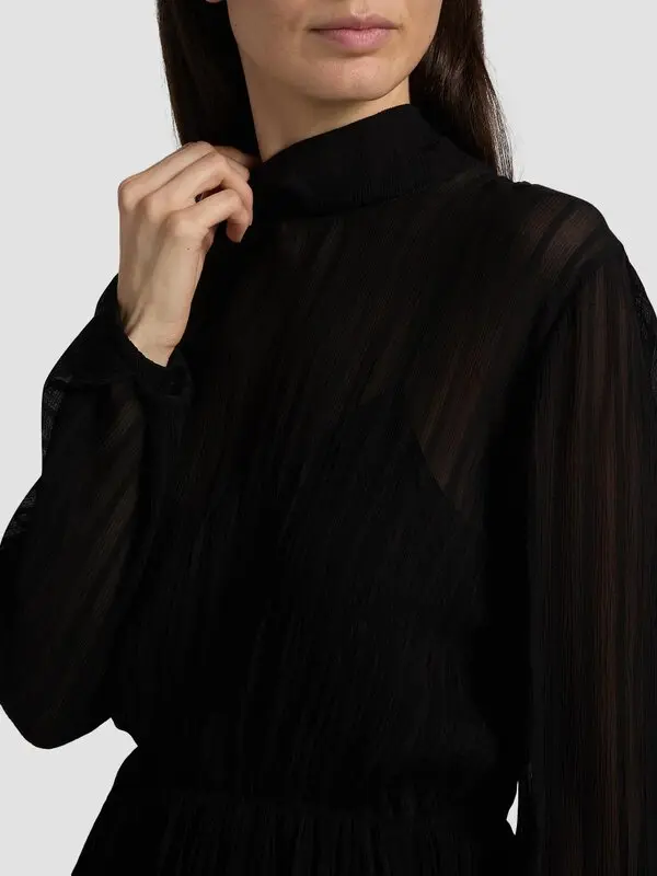 Vince Crinkle Stripe Mock Turtleneck Midi-dress