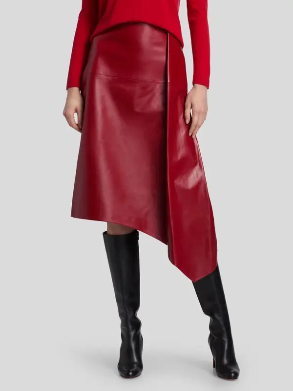 Co Scarf Pleat Leather Skirt - Cherry