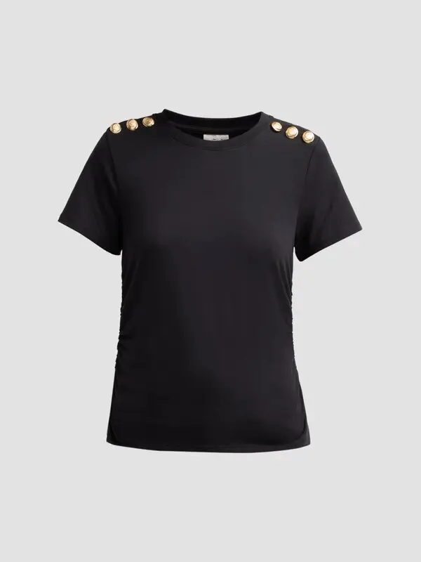 Cinq À Sept Jasper Button-shoulder Stretch-cotton T-shirt - Black
