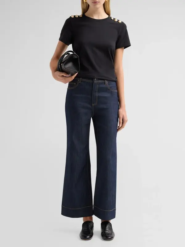 Cinq À Sept Jasper Button-shoulder Stretch-cotton T-shirt - Black