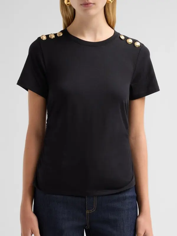 Cinq À Sept Jasper Button-shoulder Stretch-cotton T-shirt - Black