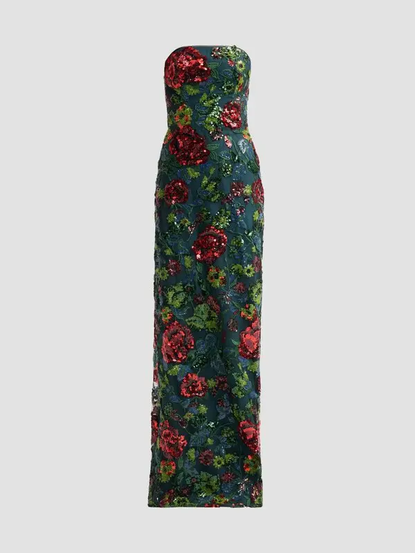 Rene Ruiz Collection Floral-sequin Embroidered Strapless Column Gown