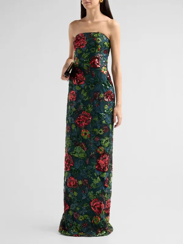 Rene Ruiz Collection Floral-sequin Embroidered Strapless Column Gown