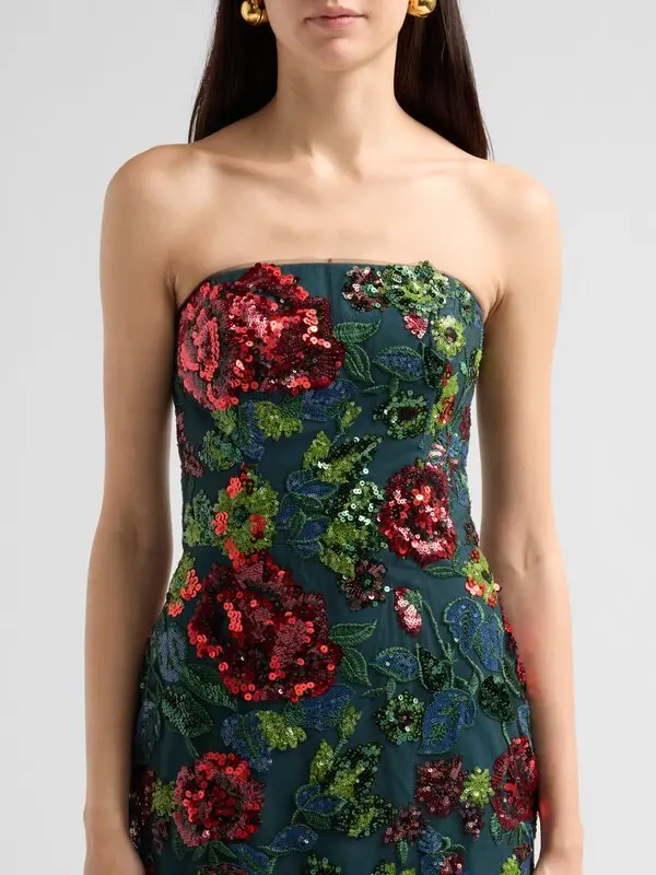 Rene Ruiz Collection Floral-sequin Embroidered Strapless Column Gown