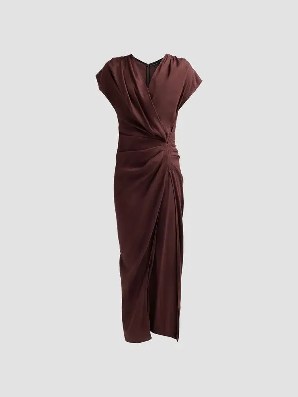 Proenza Schouler Bettina Linen-blend Draped Midi-dress - Espresso
