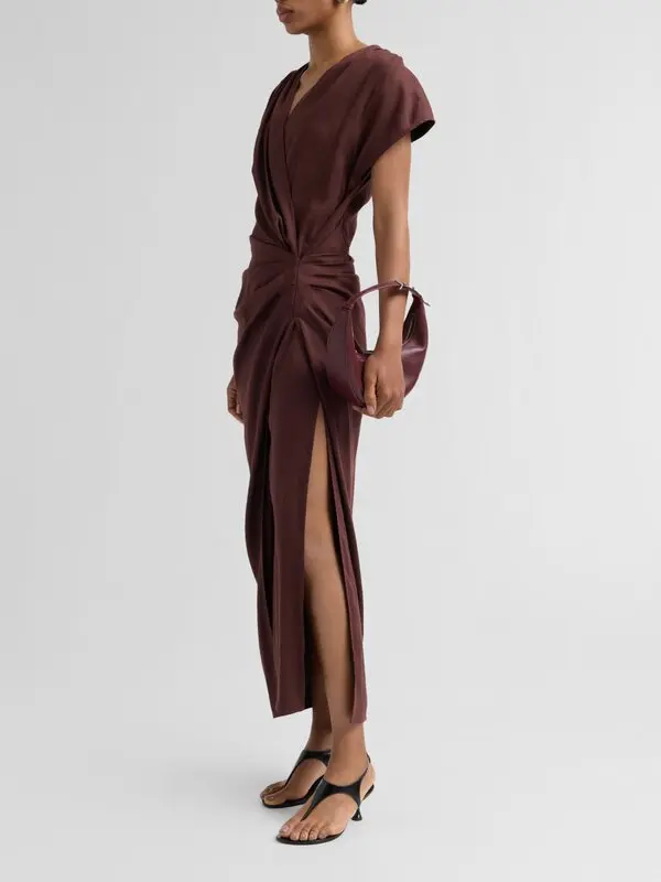 Proenza Schouler Bettina Linen-blend Draped Midi-dress - Espresso