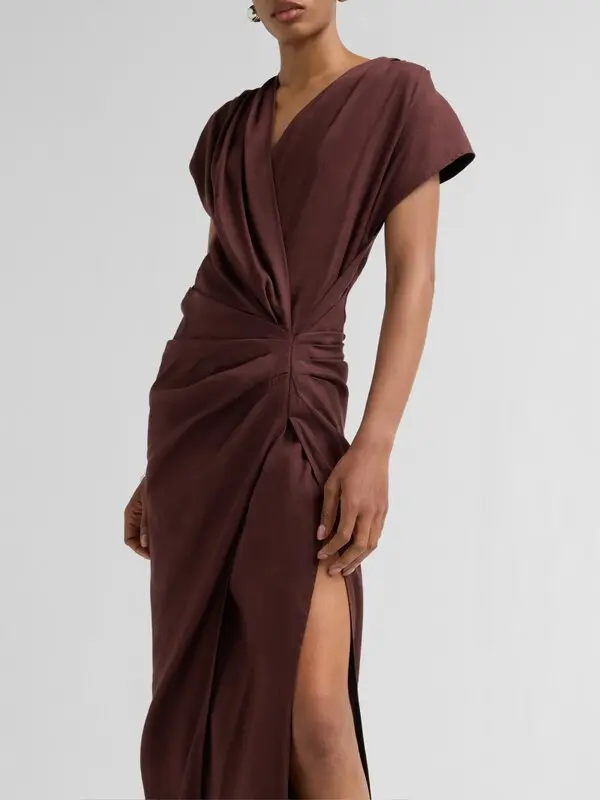 Proenza Schouler Bettina Linen-blend Draped Midi-dress - Espresso