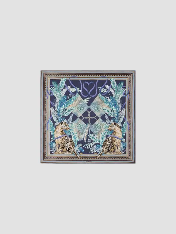 FERRAGAMO Leopard-print Cashmere Scarf - Blue