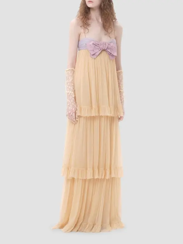 Valentino Garavani Embroidered Long Dress In Crepponne Chiffon