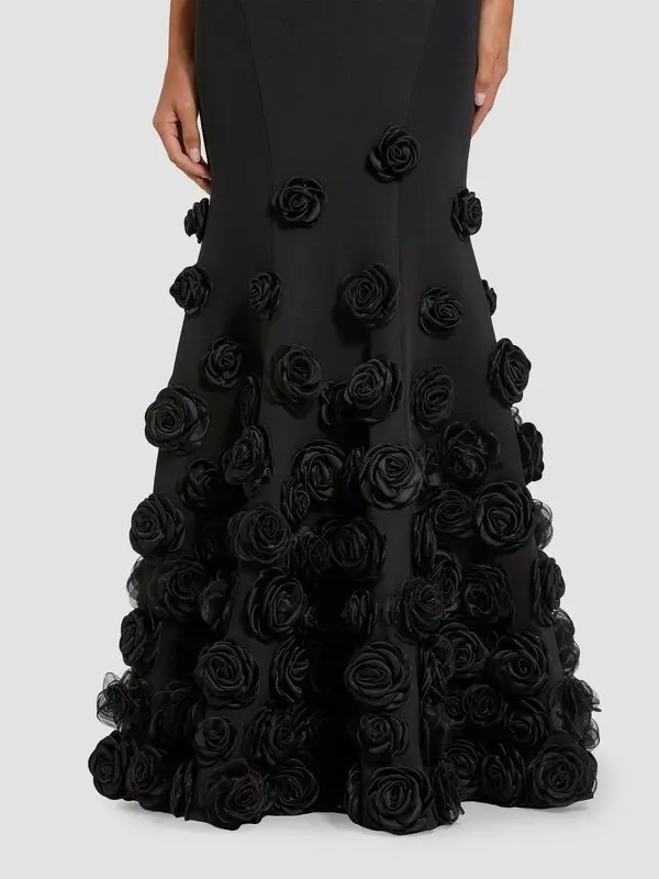 Mac Duggal Rose Appliqué Crêpe Mermaid Gown