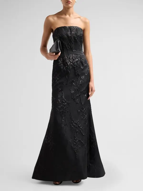 Rene Ruiz Collection Embellished Jacquard Strapless Gown