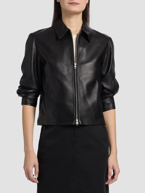Vince Leather Zip-front Crop Jacket