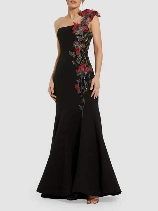 Mac Duggal Embellished Floral Crepe Mermaid Gown
