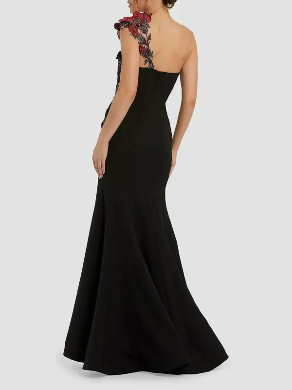 Mac Duggal Embellished Floral Crepe Mermaid Gown