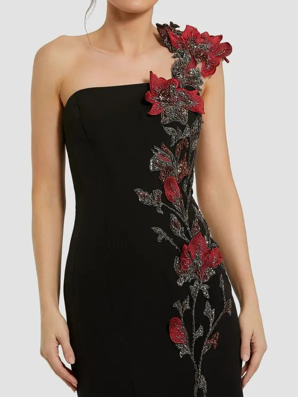 Mac Duggal Embellished Floral Crepe Mermaid Gown