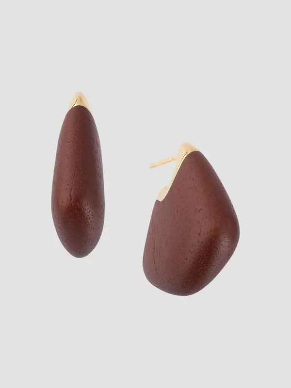 Bottega Veneta Small Fin 18k-gold-plated & Walnut Wood Earrings