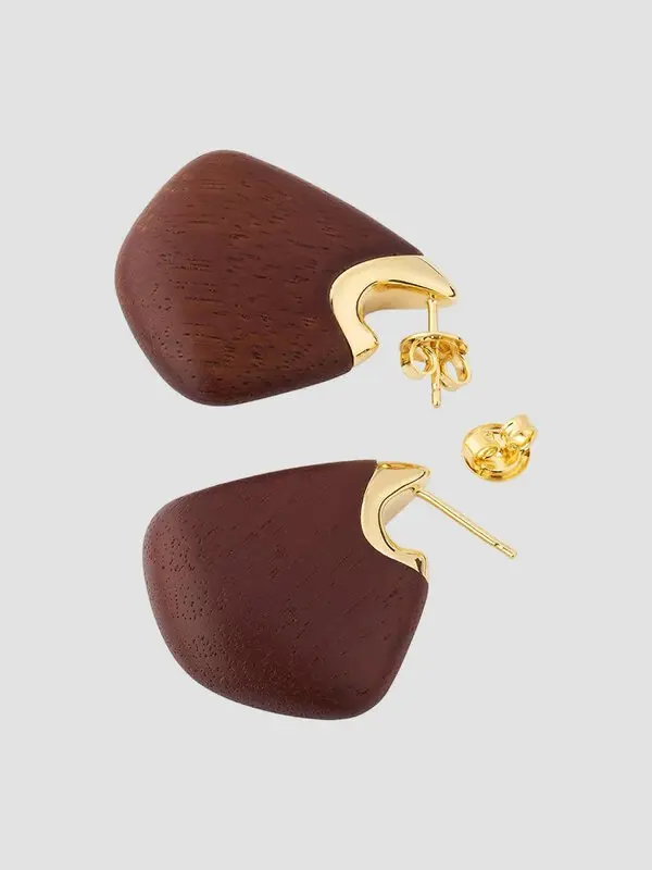 Bottega Veneta Small Fin 18k-gold-plated & Walnut Wood Earrings