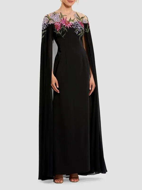 Mac Duggal Beaded Crepe Cape Gown