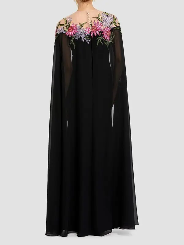 Mac Duggal Beaded Crepe Cape Gown
