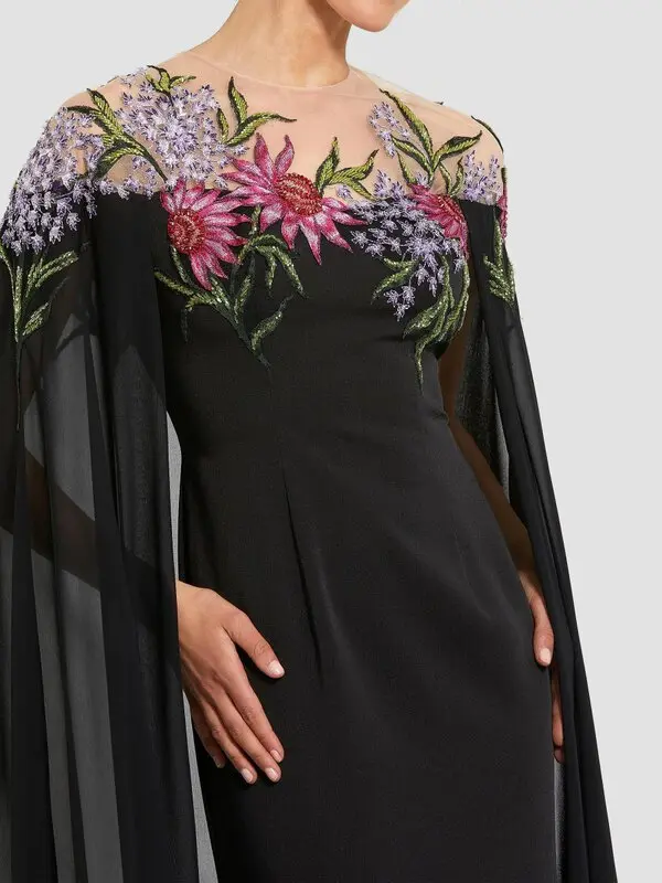 Mac Duggal Beaded Crepe Cape Gown
