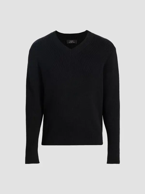 Vince Rib-knit Cotton-blend V-neck Sweater - Black