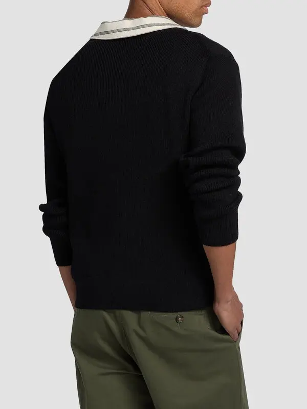 Vince Rib-knit Cotton-blend V-neck Sweater - Black