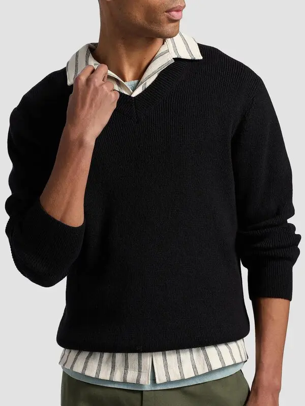 Vince Rib-knit Cotton-blend V-neck Sweater - Black