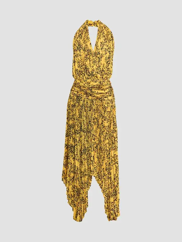 Proenza Schouler Paulina Printed Pleated Midi Dress - Gold Multi