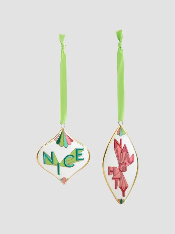 Jonathan Adler Holiday 2-piece Naughty & Nice Porcelain Ornats Set