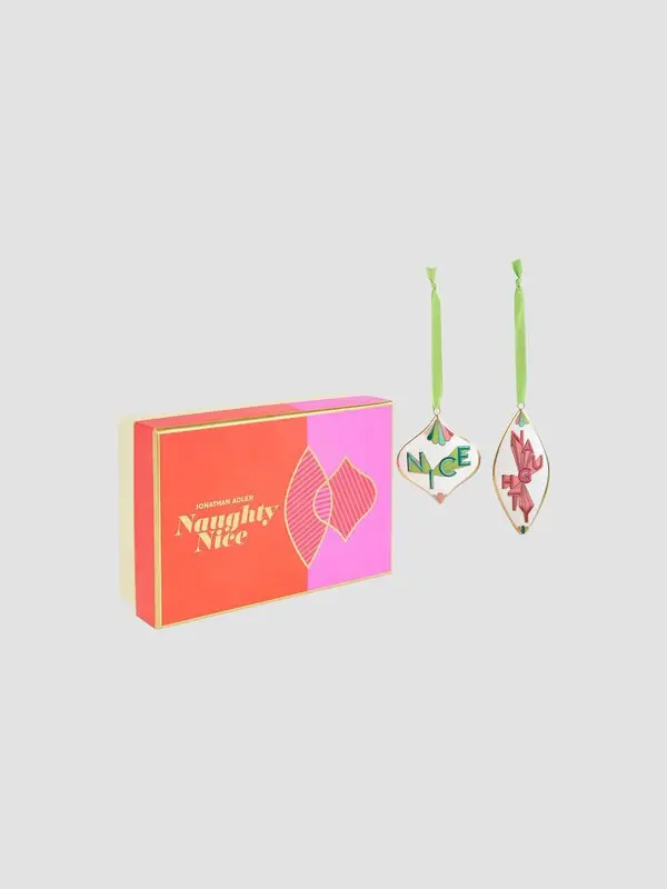 Jonathan Adler Holiday 2-piece Naughty & Nice Porcelain Ornats Set